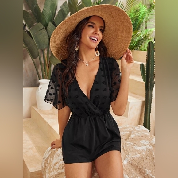 SHEIN | Pants & Jumpsuits | Shein Deep V Black Romper | Poshmark